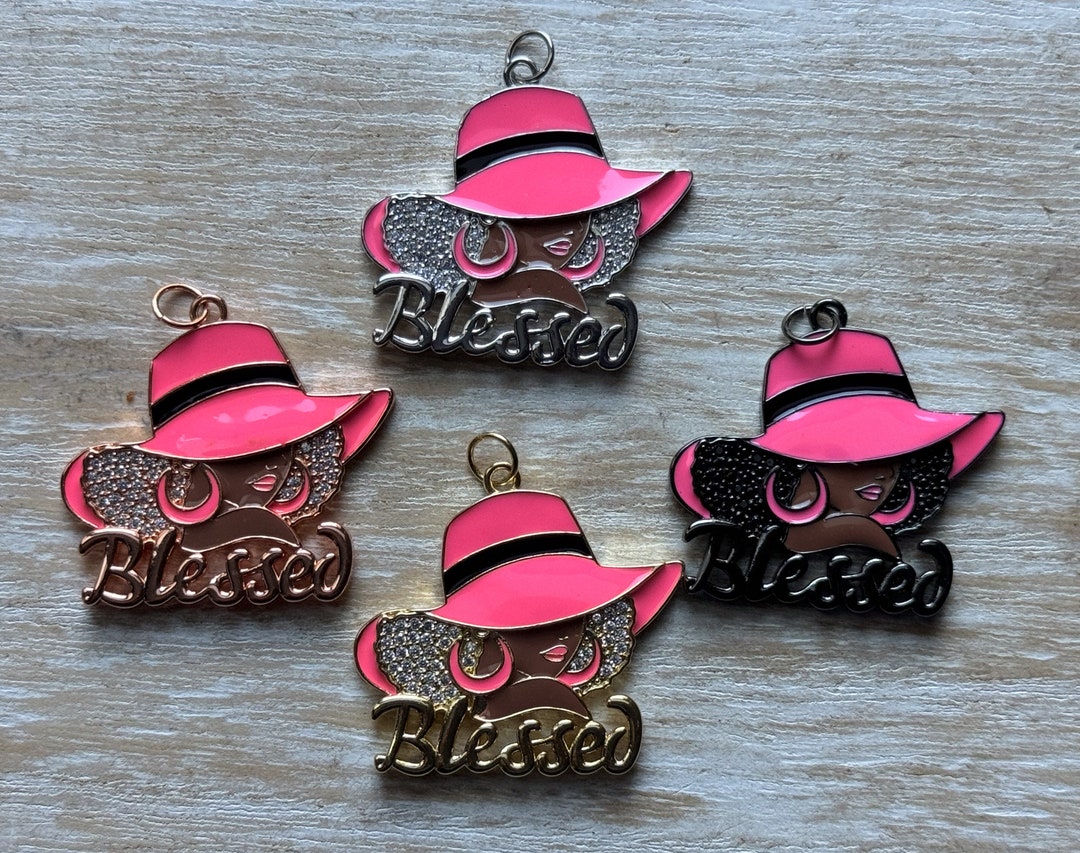 1 Black Woman Charm, Black Lady Charm, Blessed Charm, CZ Charms ...