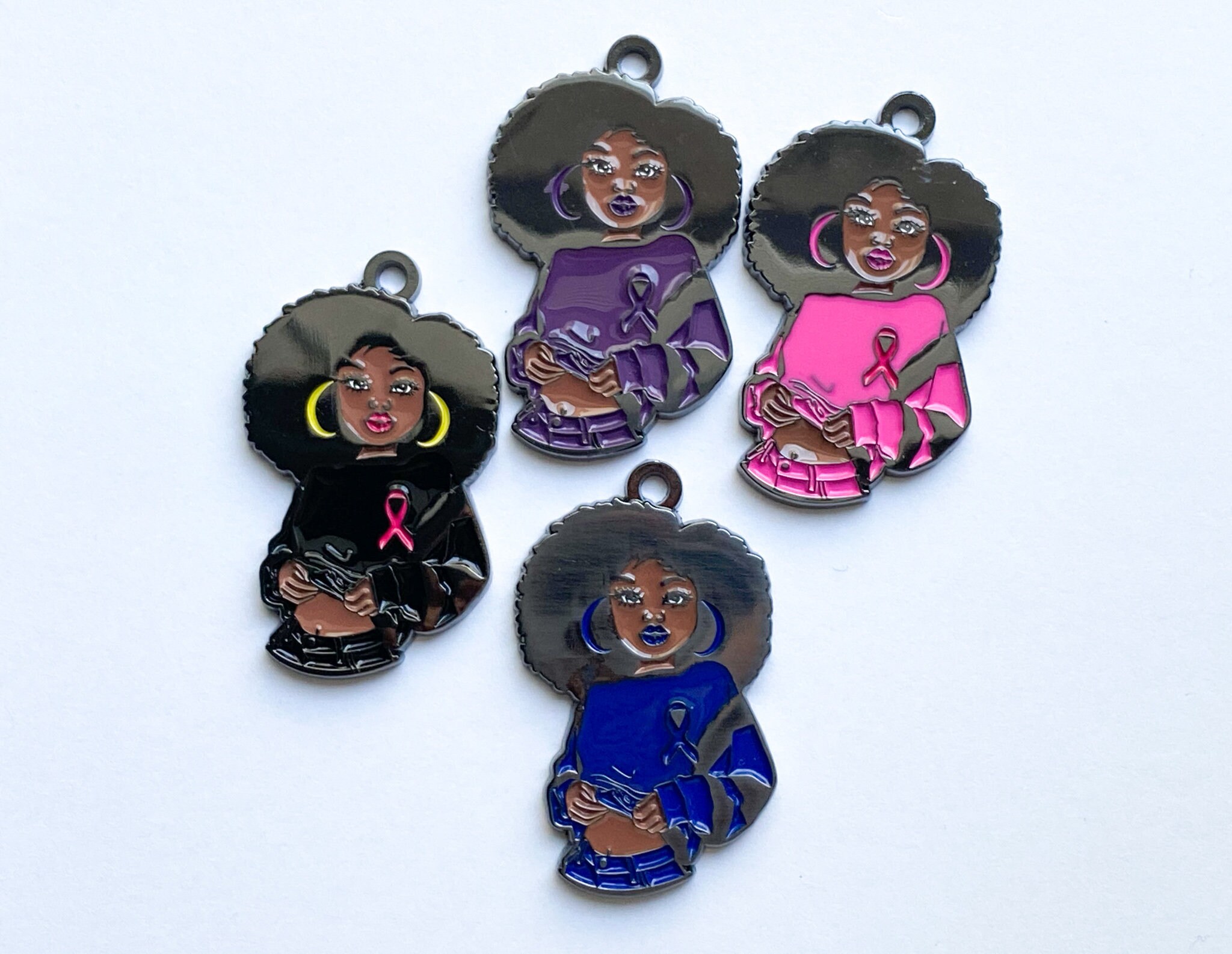 1 Afro Woman Charm Cancer Awareness Charm Black Woman Charm - Etsy