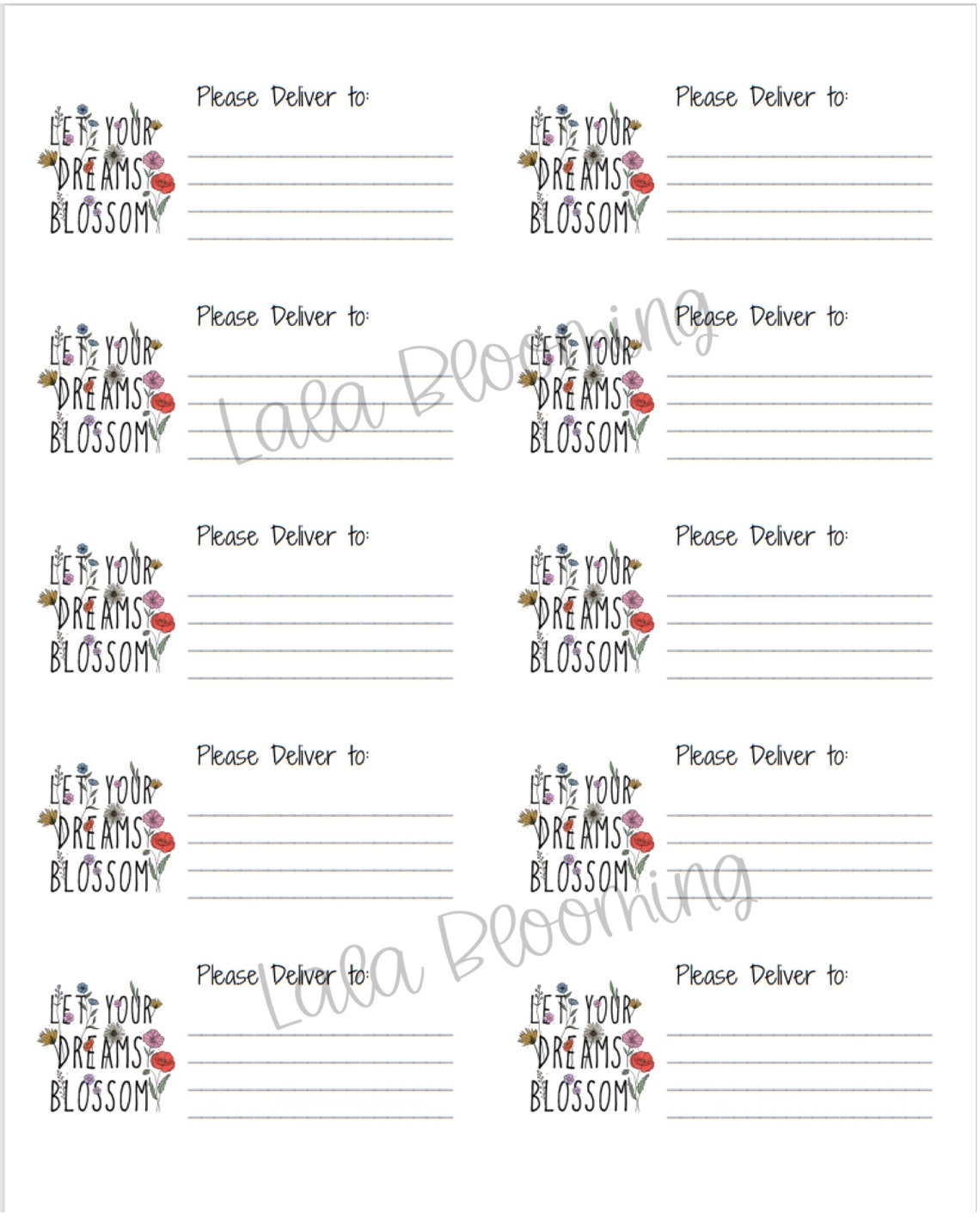 Inspiring Floral PDT Labels: Please Deliver to (set of 10) - Etsy