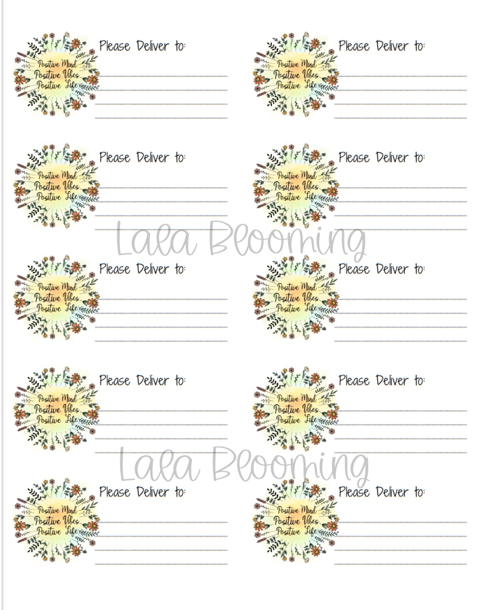 Inspiring Floral PDT Labels: Please Deliver to (set of 10) - Etsy