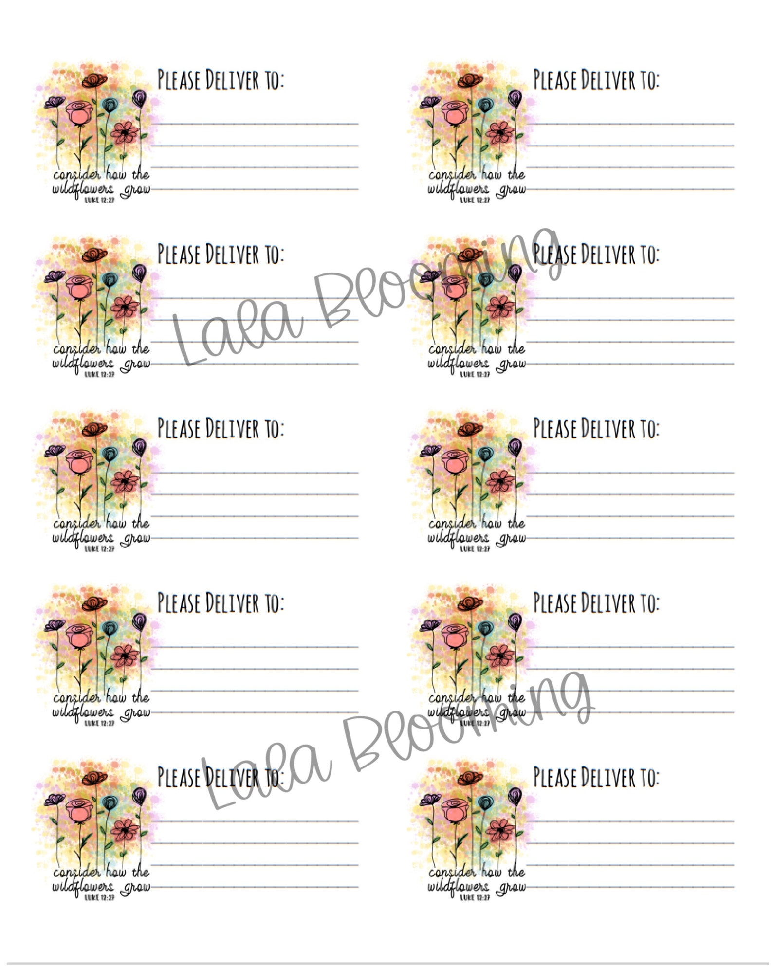Inspiring Floral PDT Labels: Please Deliver to (set of 10) - Etsy