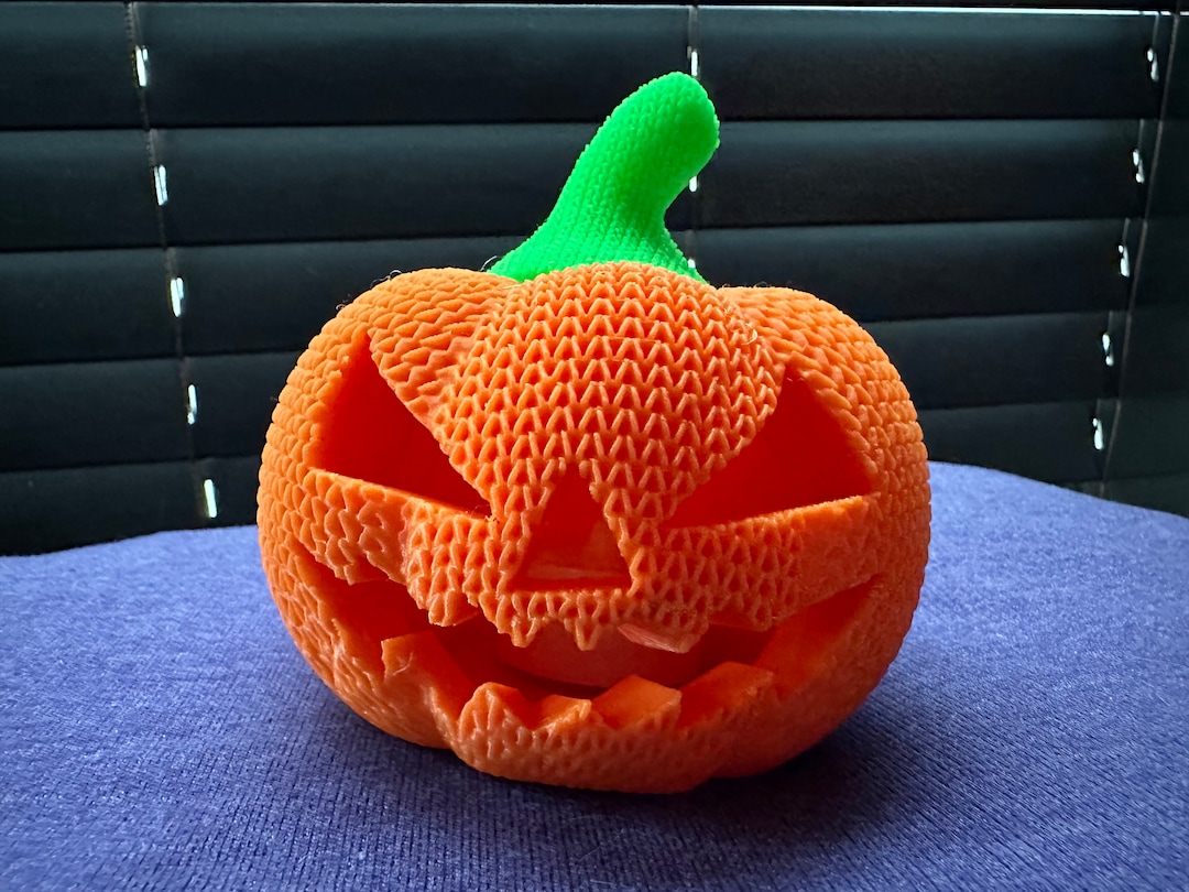 3D Printed Knitted Pumpkin Jack-o-lantern With Flickering LED Candle - Etsy