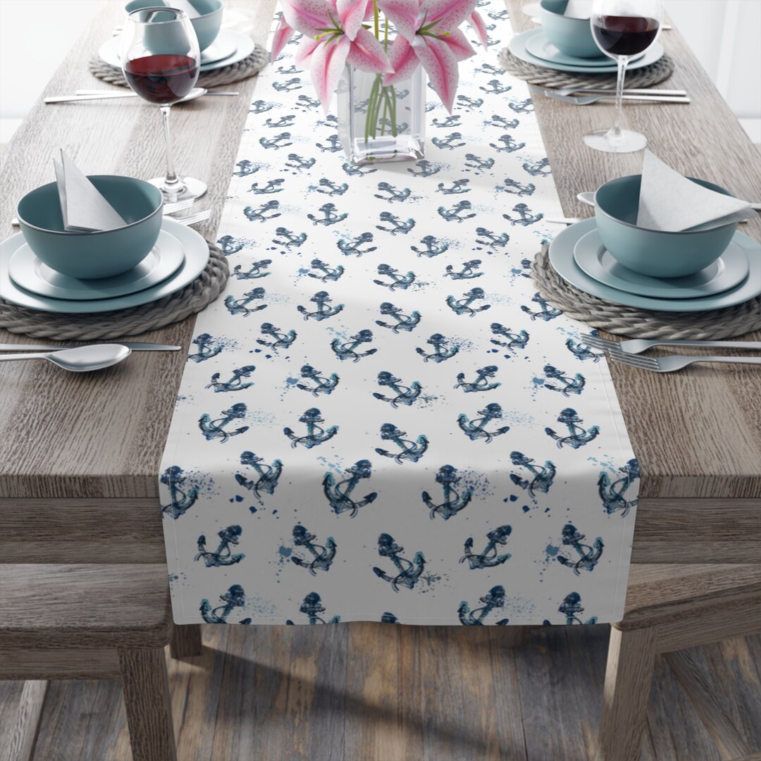 Anchor Table Runner, Anchor Watercolortable Runner, Coastal Table ...