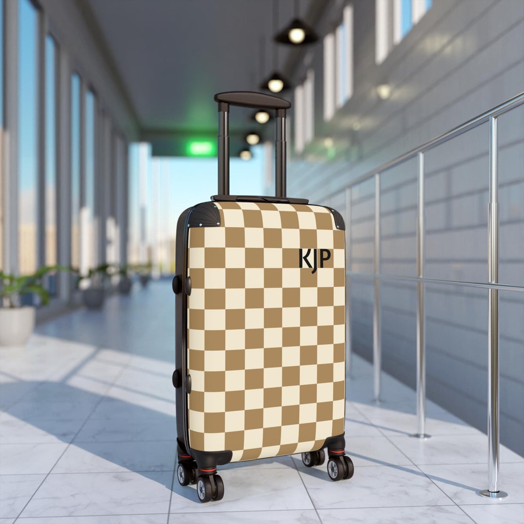 Luxury Checkered Luggage, Designer Monogram Suitcase, Checkerboard ...