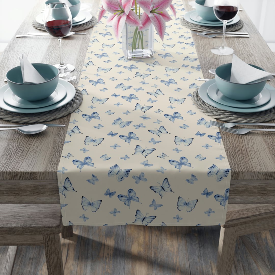 Blue Butterfly Table Runner, Butterflies Runner, Spring Table Runner ...