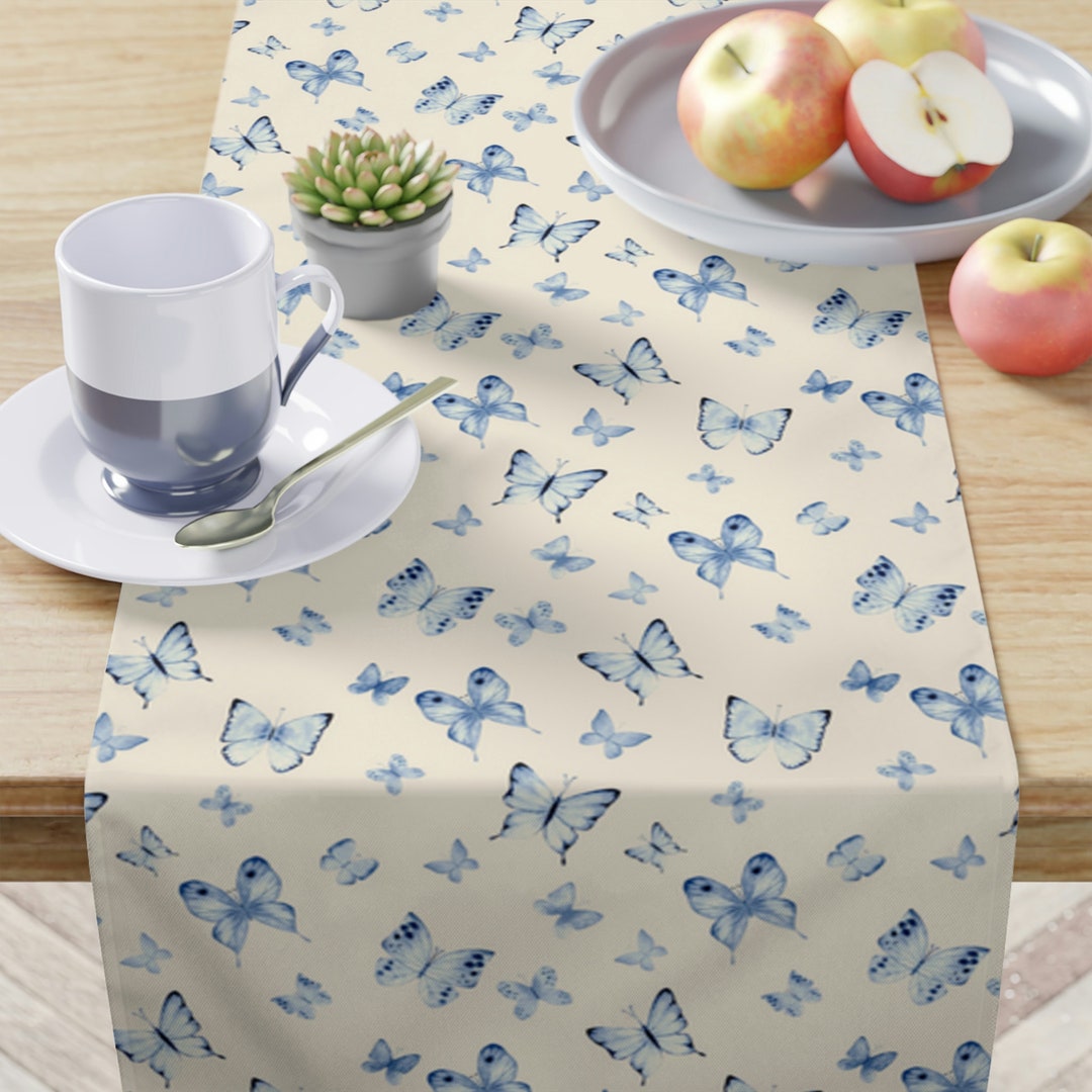 Butterfly Table Runner, Blue Butterflies Runner, Spring Table Runner ...