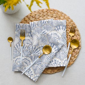 Vintage Seashell Cloth Napkins Blue Coastal Dinner Napkins Set of 4 ...
