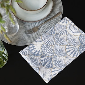Vintage Seashell Cloth Napkins Blue Coastal Dinner Napkins Set of 4 ...