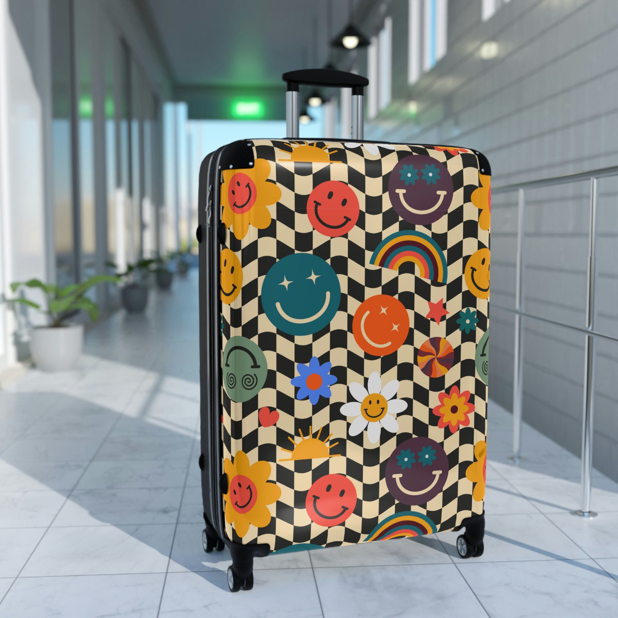 70s Retro Rainbow Suitcase, Smiley Face Suitcase, Pop Art Luggage ...