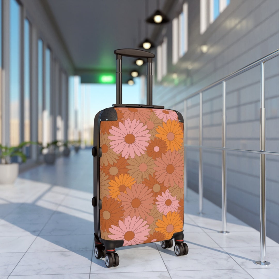 Retro Daisy Suitcase, 70s Retro Suitcase, Vintage Suitcase, Pink Flower ...