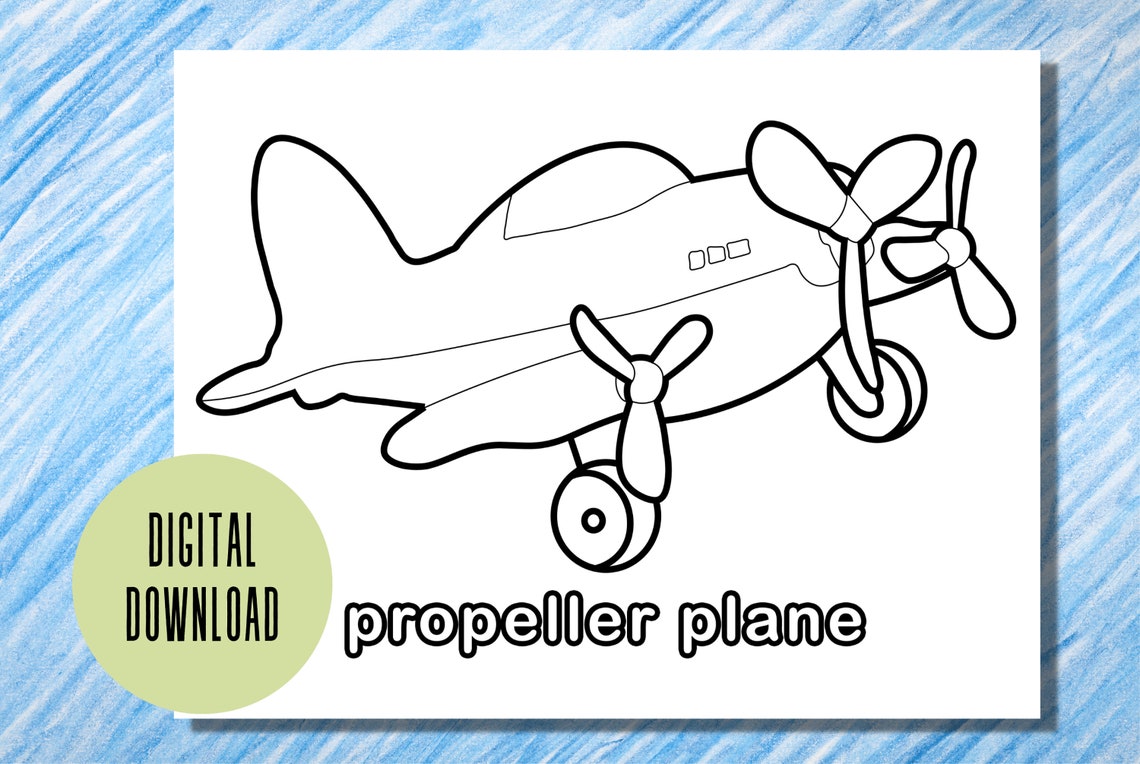 Printable Coloring Page Airplane Propeller Plane Instant | Etsy
