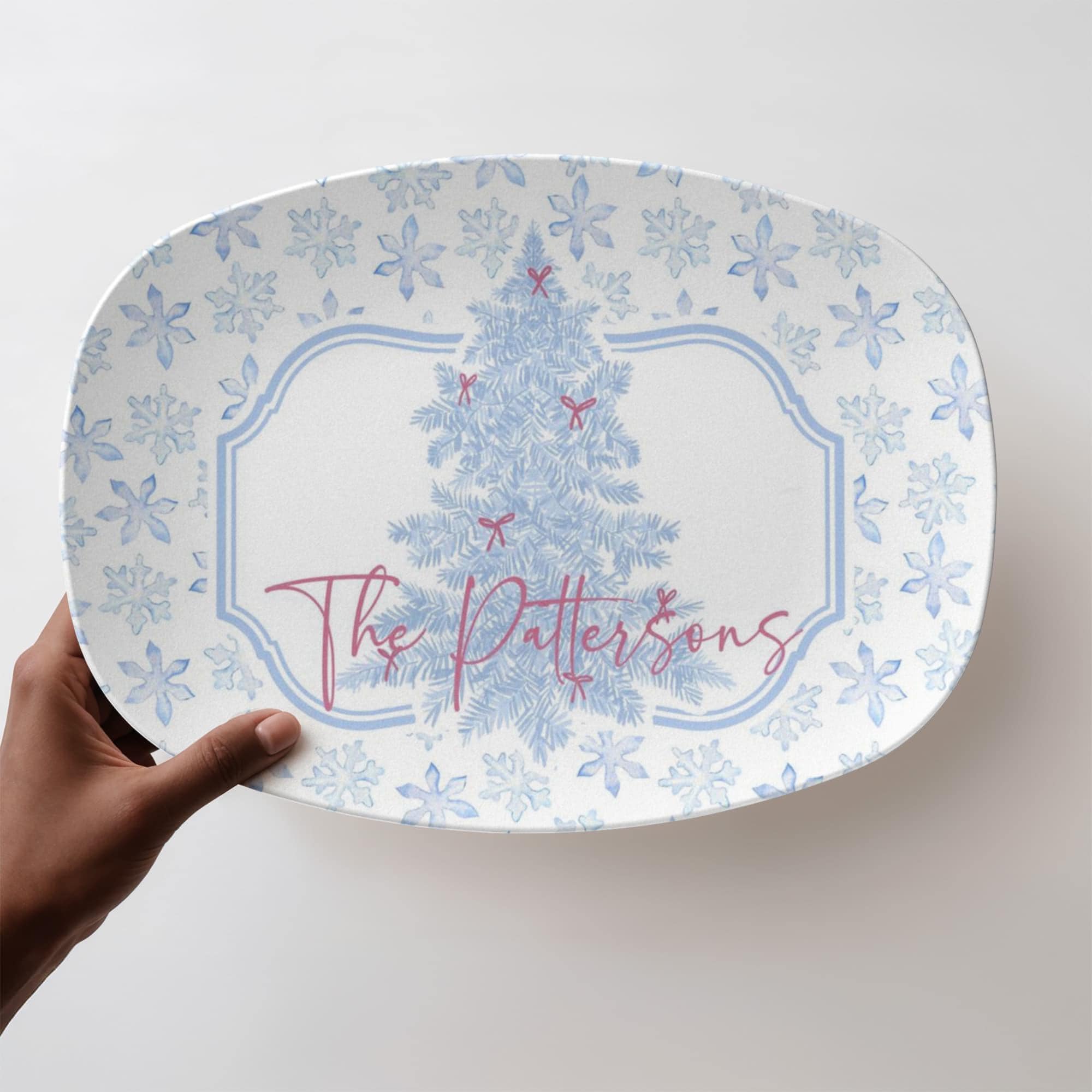 Personalized Christmas Platter, Snowflake Holiday Serving Dish, Custom ...