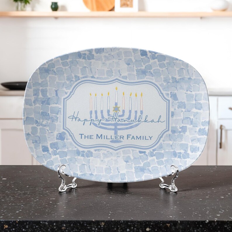 Personalized Mosaic Hanukkah Platter, Custom Menorah Serving Dish ...
