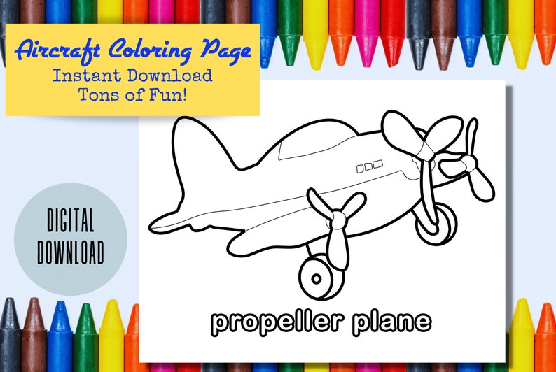 Printable Coloring Page Airplane Propeller Plane Instant | Etsy