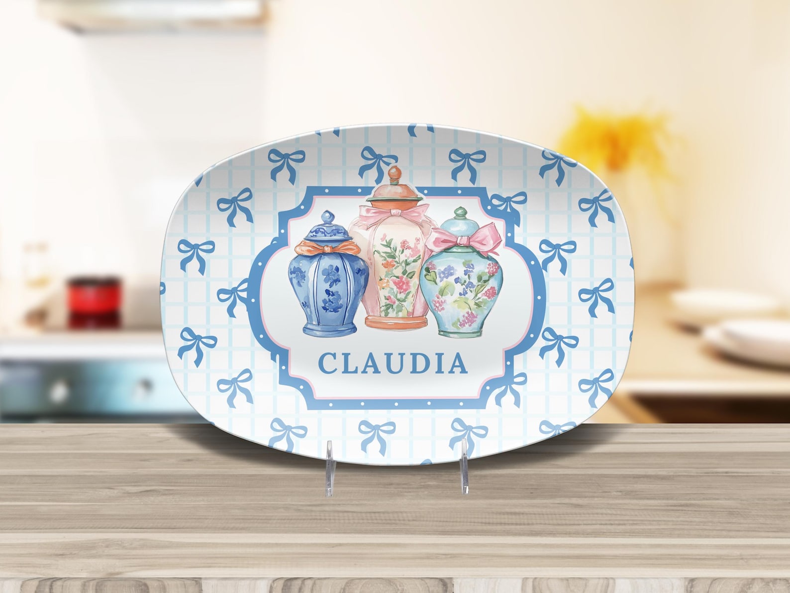 Personalized Chinoiserie Ginger Jar Platter, Custom Name Coquette Blue ...