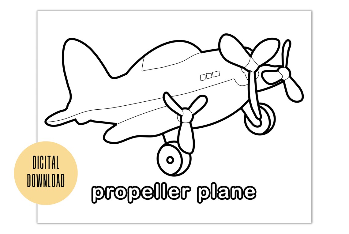 Printable Coloring Page Airplane Propeller Plane Instant | Etsy