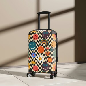 70s Retro Rainbow Suitcase, Smiley Face Suitcase, Pop Art Luggage ...