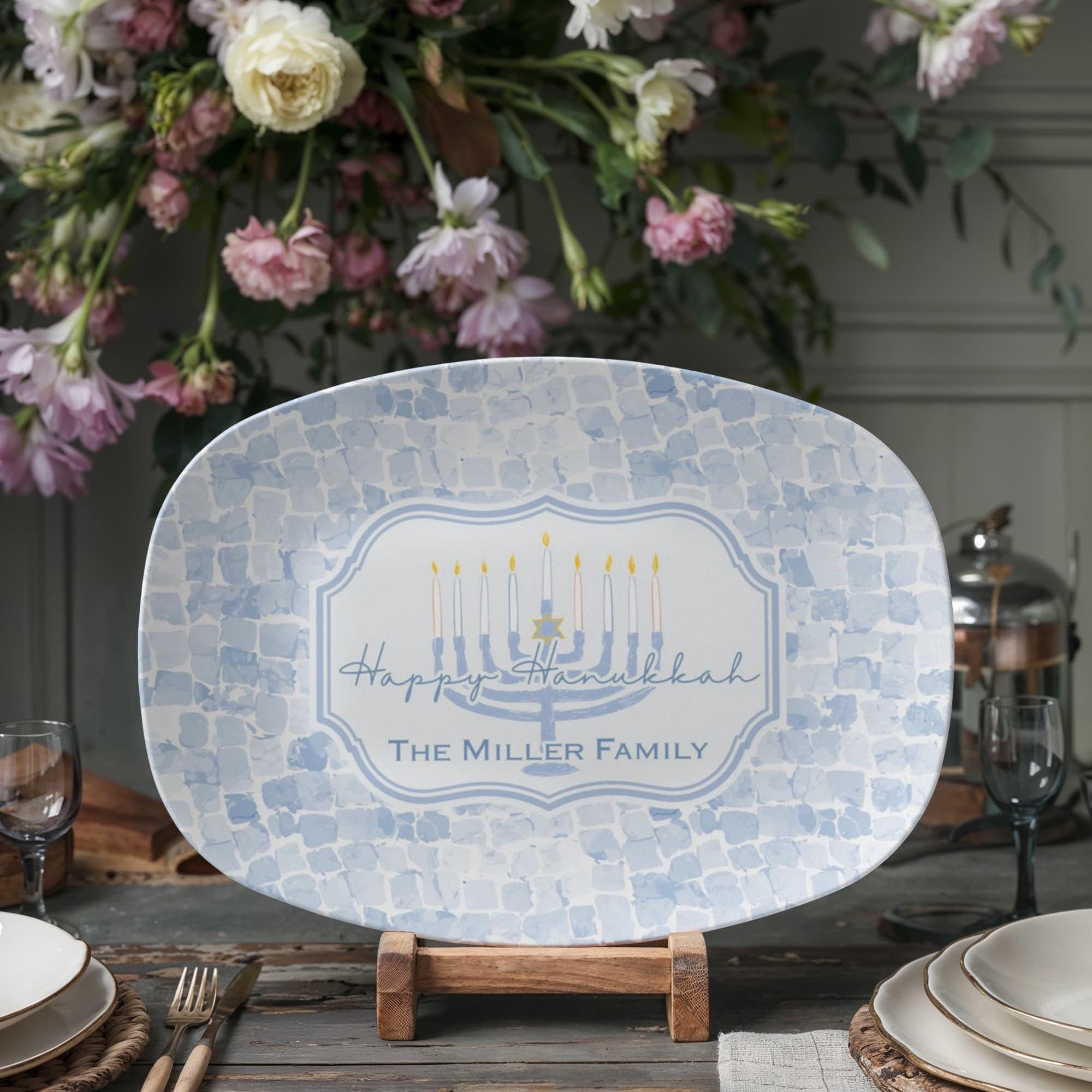 Personalized Mosaic Hanukkah Platter, Custom Menorah Serving Dish ...