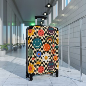 70s Retro Rainbow Suitcase, Smiley Face Suitcase, Pop Art Luggage ...