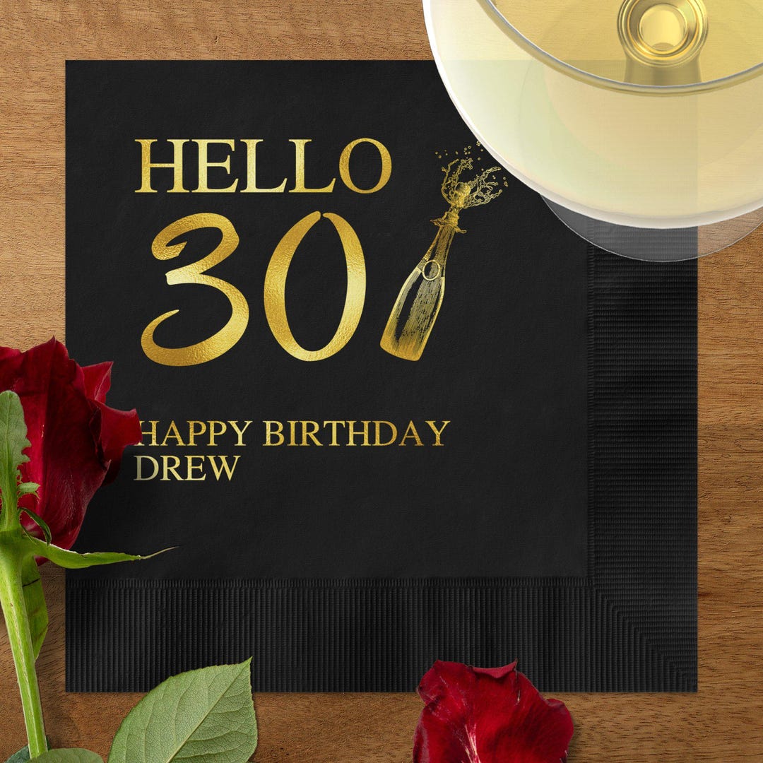 Hello 30 Cocktail Napkins, Happy Birthday Drew Napkins, Milestone ...