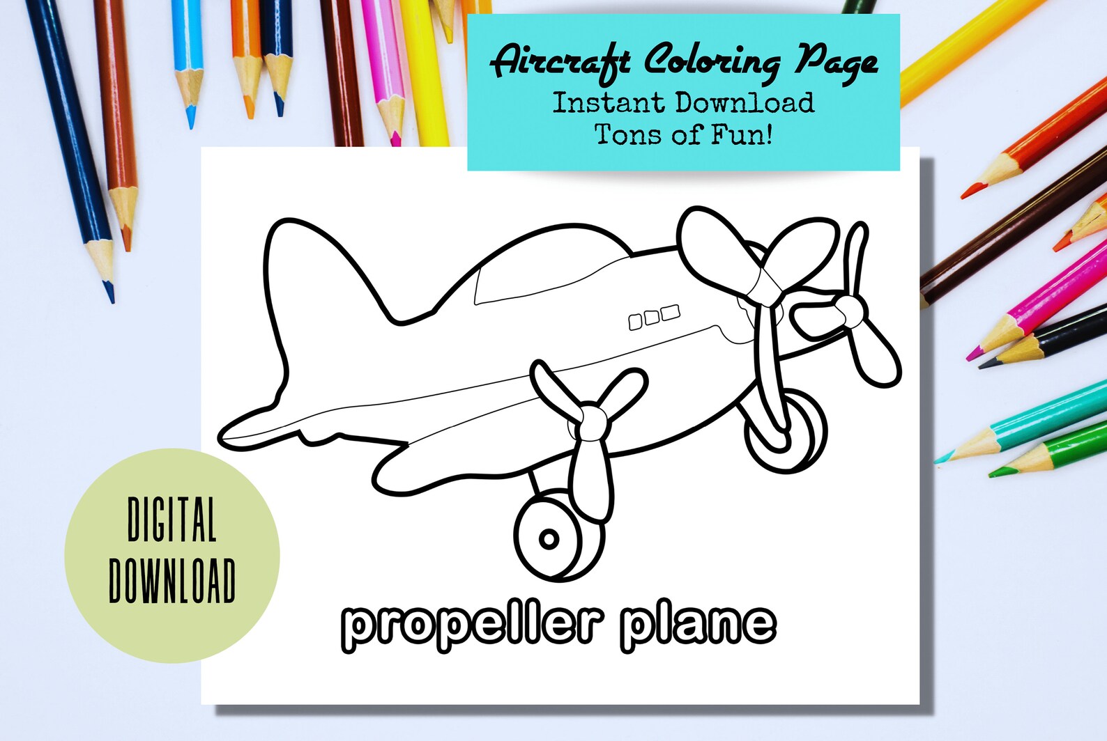 Printable Coloring Page Airplane Propeller Plane Instant | Etsy