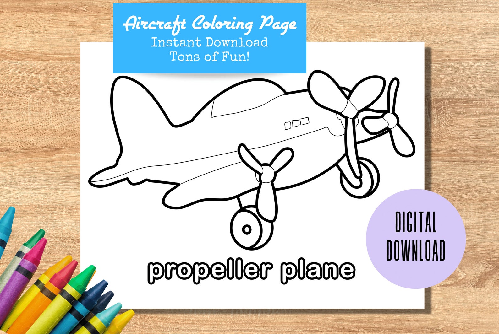 Printable Coloring Page Airplane Propeller Plane Instant | Etsy