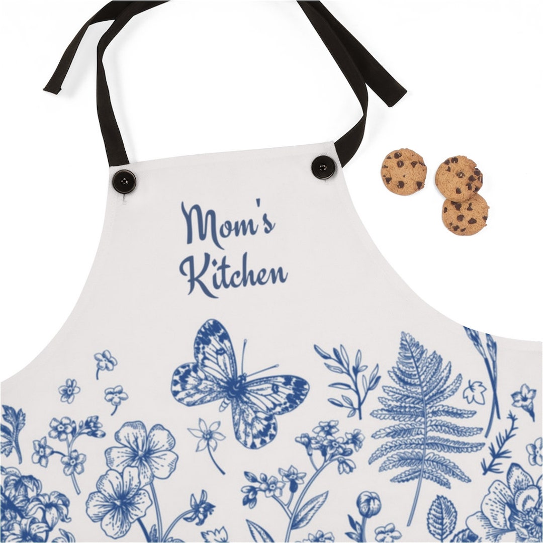 Mom's Kitchen Chef's Apron Blue Floral Mother's Day Apron Housewarming ...