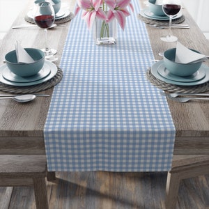 Blue Gingham Table Runner, Spring Table Runner, Blue Check Table Runner ...