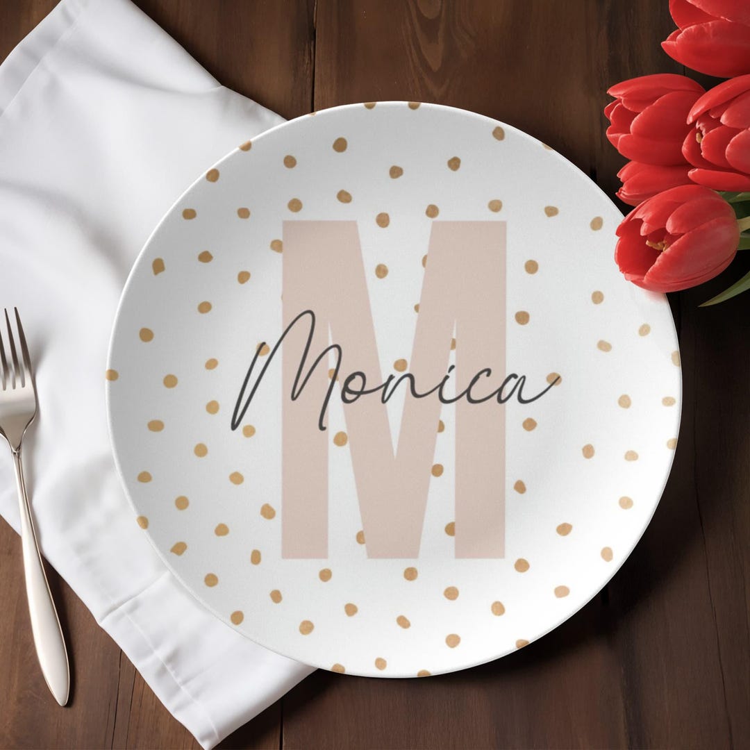 Personalized Name Plate, Custom Monogram Plate, Polka Dot Design ...