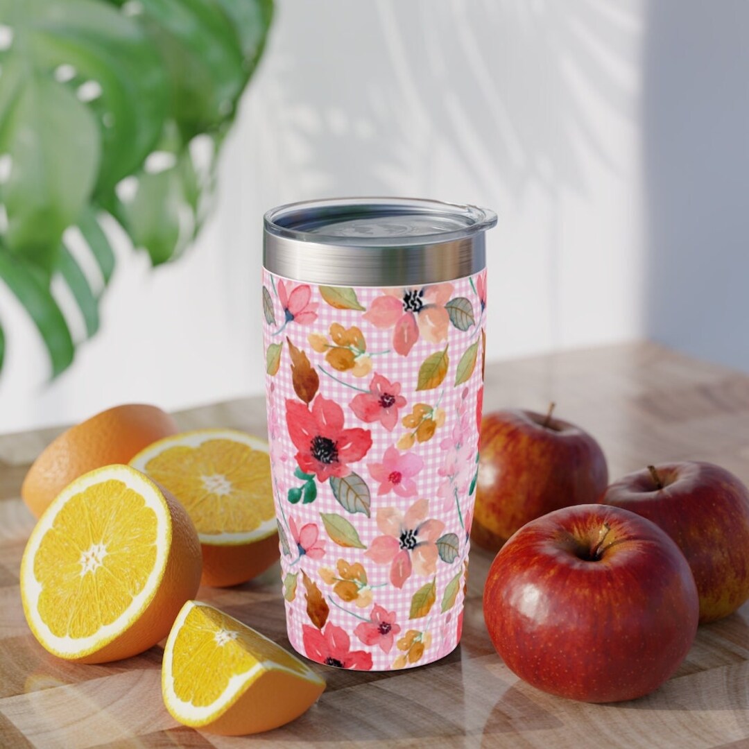 Floral Watercolor Pink Gingham Ringneck Tumbler Mother's Day Gift ...