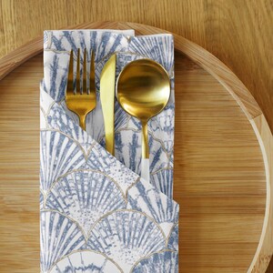 Vintage Seashell Cloth Napkins Blue Coastal Dinner Napkins Set of 4 ...