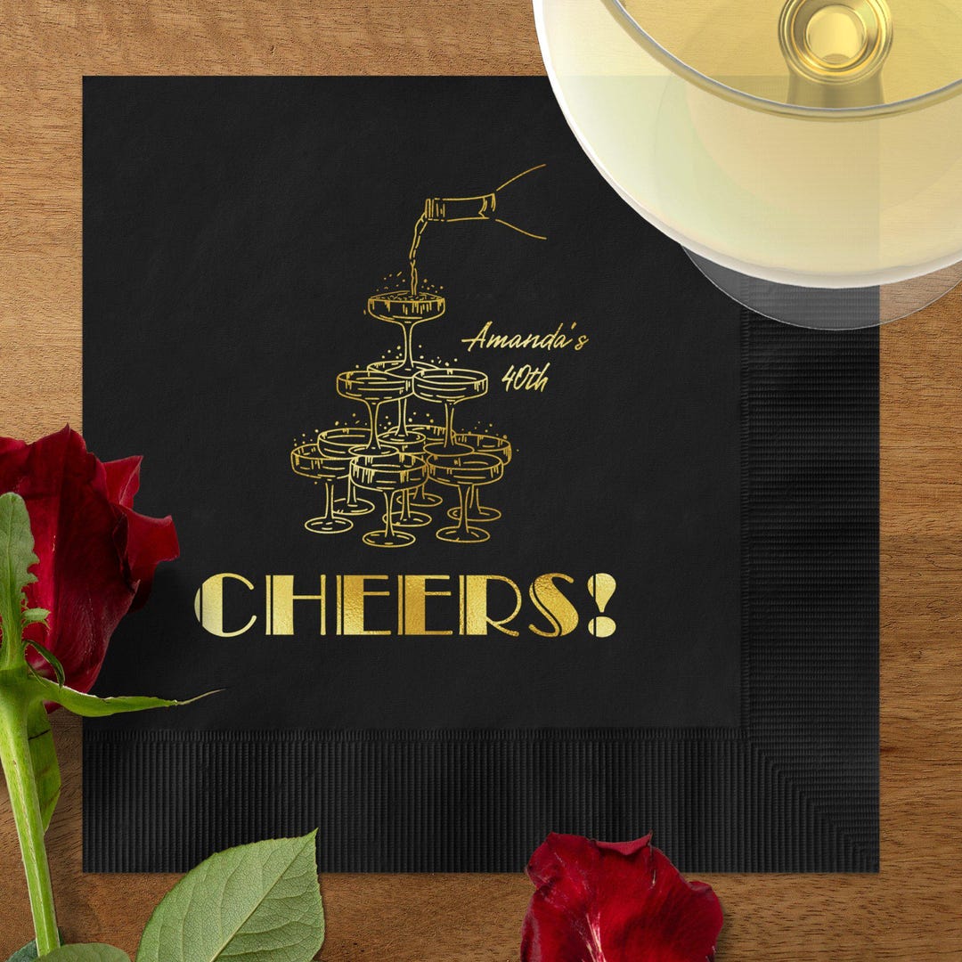 Art Deco Cocktail Napkins, Personalized Champagne Tower Cocktail ...
