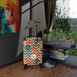 70s Retro Rainbow Suitcase, Smiley Face Suitcase, Pop Art Luggage ...