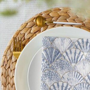 Vintage Seashell Cloth Napkins Blue Coastal Dinner Napkins Set of 4 ...