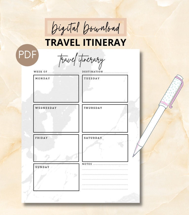 Printable Weekly Travel Itinerary Planner | Travel Vacation Planner ...