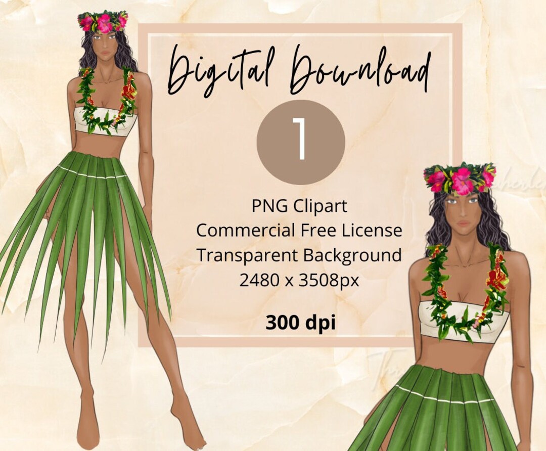 Hawaiian Hula Dancer, Polynesian Girl Clipart, Hawaiian Woman Fashion ...