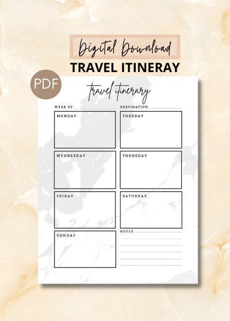 Printable Weekly Travel Itinerary Planner (PDF) - Etsy