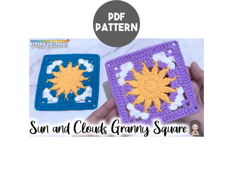 Crochet Sun and Clouds Granny Square | PDF Pattern - Etsy