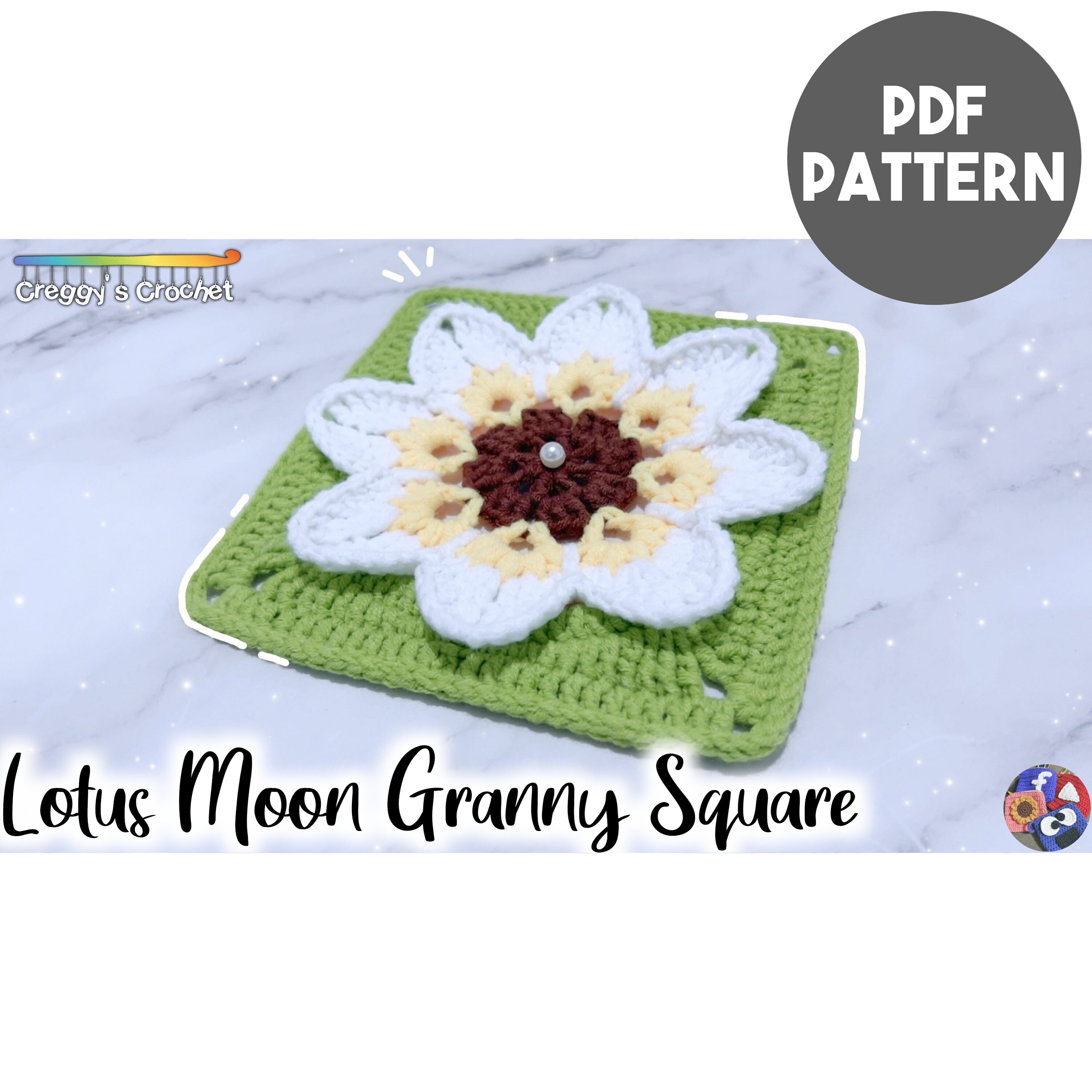 Crochet Lotus Moon Granny Square PDF Pattern - Etsy