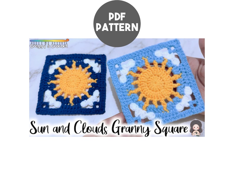Crochet Sun and Clouds Granny Square | PDF Pattern - Etsy