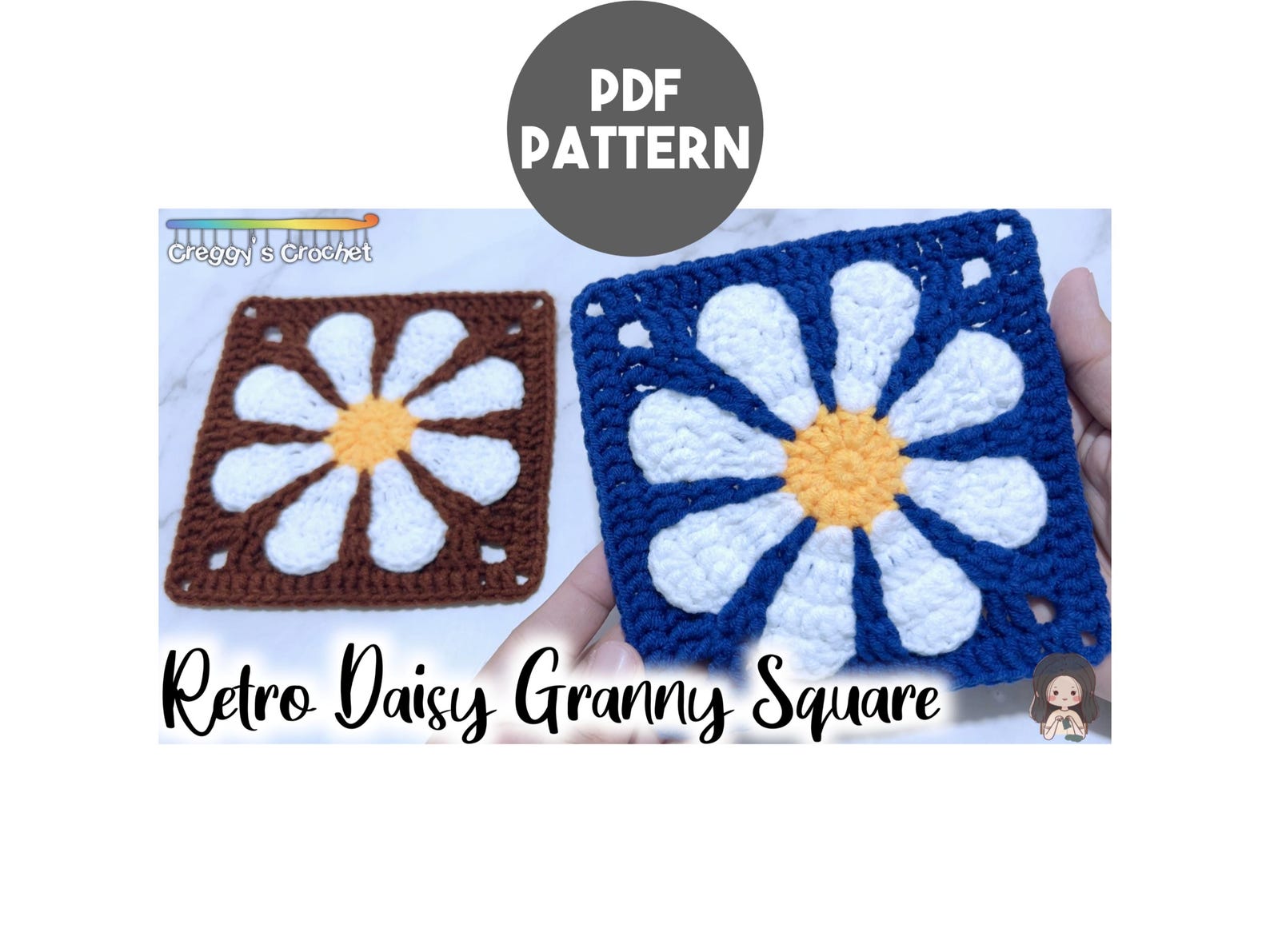 Crochet Retro Daisy Granny Square | PDF Pattern - Etsy