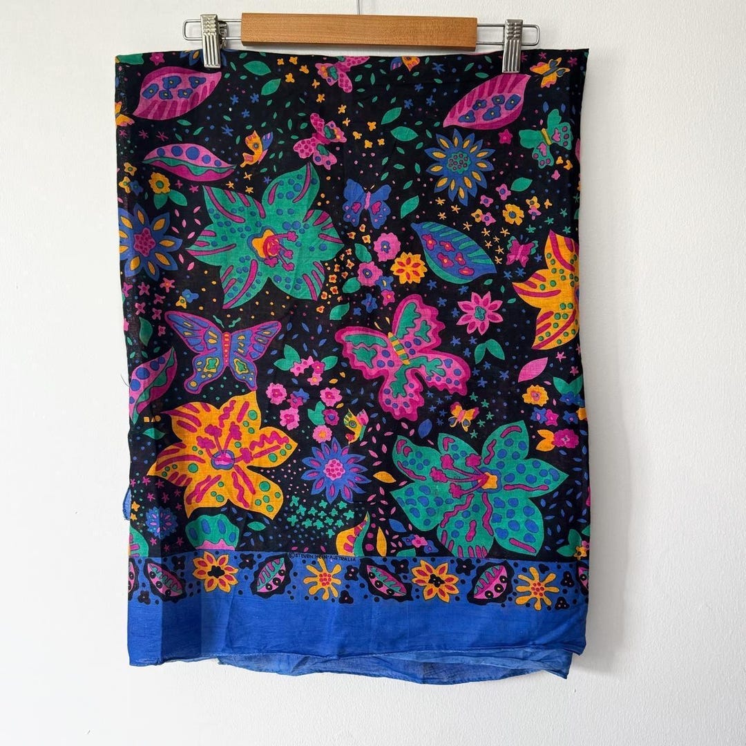 90s Vintage Australian Designer Resort Wear Boho Beach Scarf Wrap ...