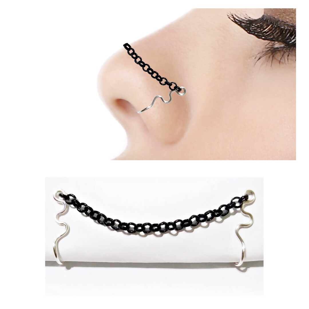 Black Nose Chain for Double Fake Nose Piercing Nostril - Etsy
