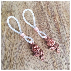 Gold Rose Non Piercing Nipple Noose With Rose Flower - Fake Nipple Ring ...