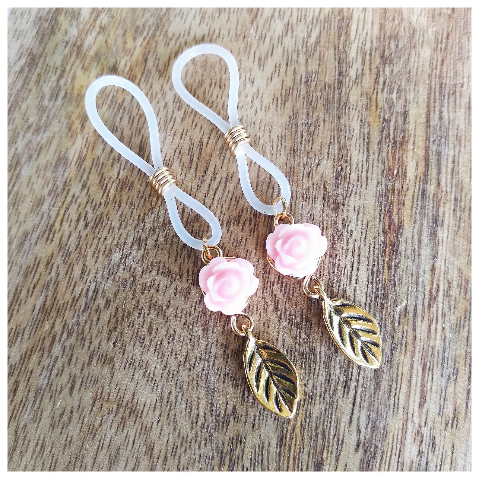 Non Piercing Nipple Noose With Rose Flower and Gold Leaf Fake Nipple ...