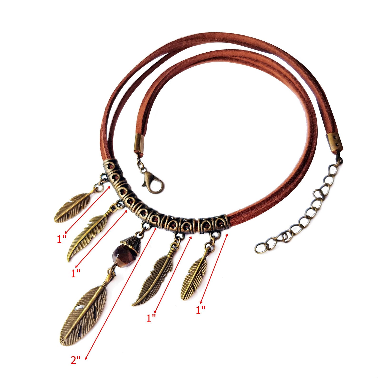 Bronze Feather Necklace: Tiger Eye, Brown Suede, Native American Style ...