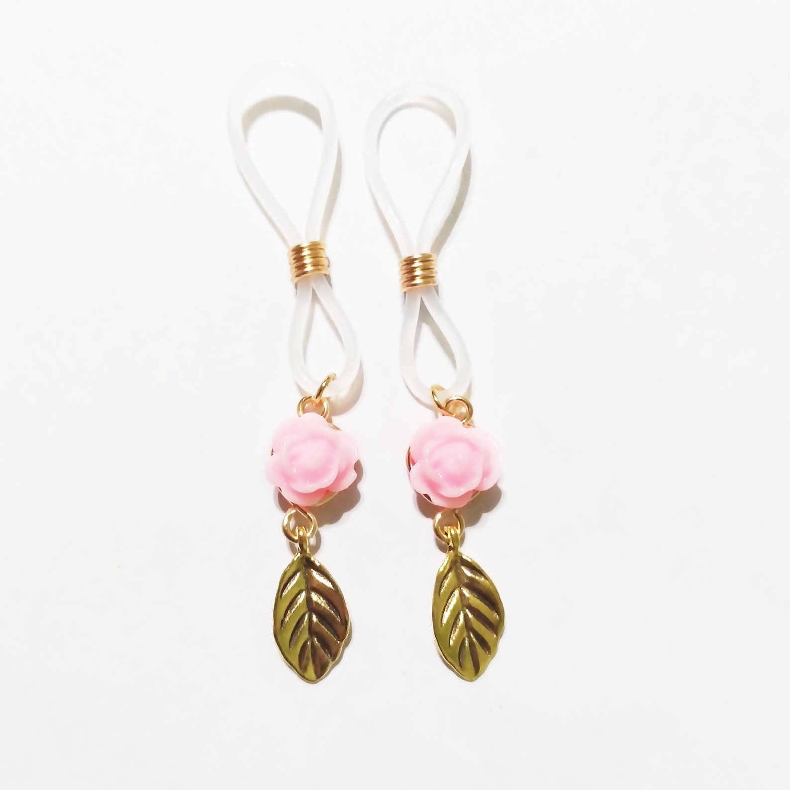 Non Piercing Nipple Noose With Rose Flower and Gold Leaf Fake Nipple ...