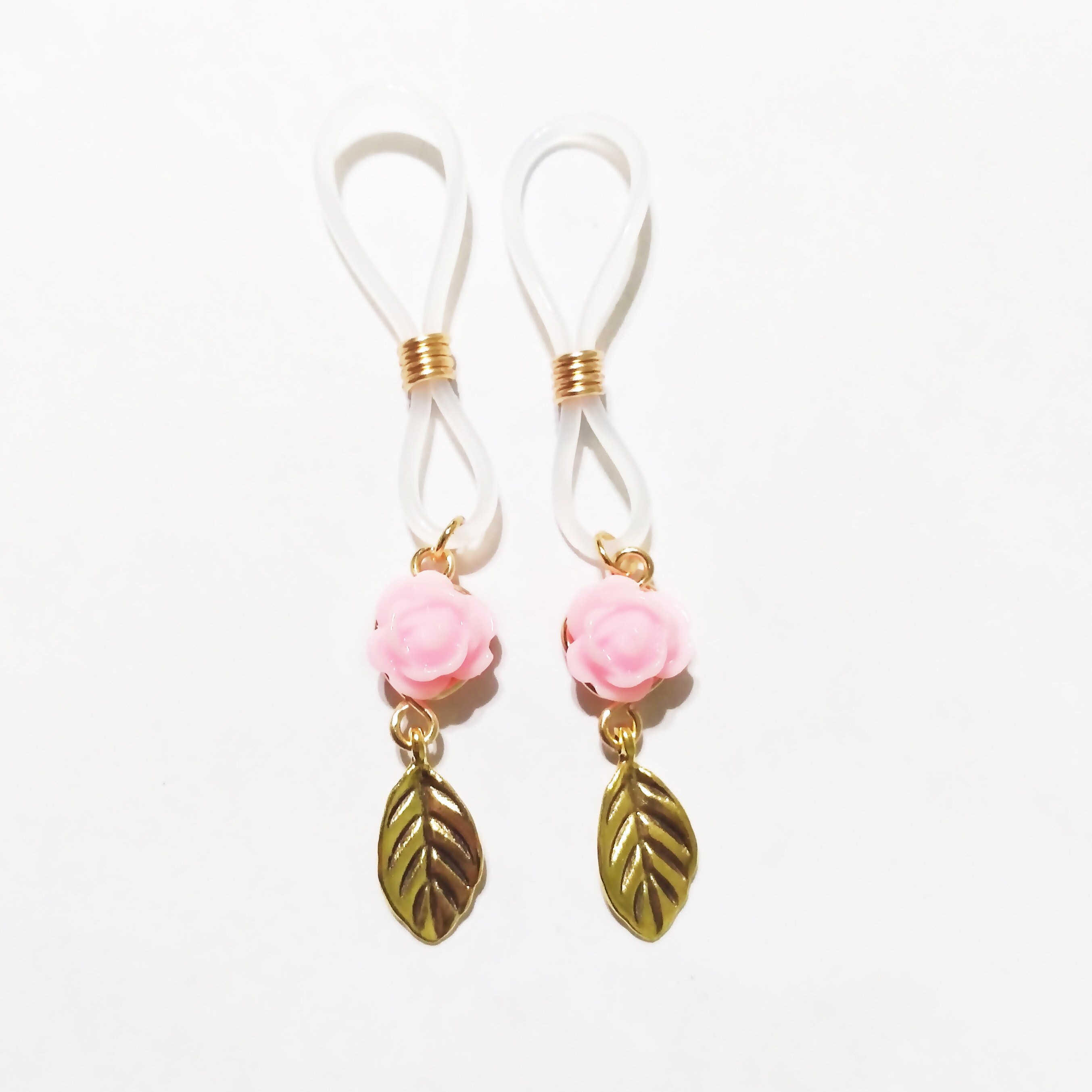 Non Piercing Nipple Noose With Rose Flower and Gold Leaf Fake Nipple ...
