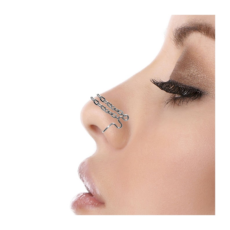 Silver Nose Chain for Double Fake Nose Piercing With Two - Etsy