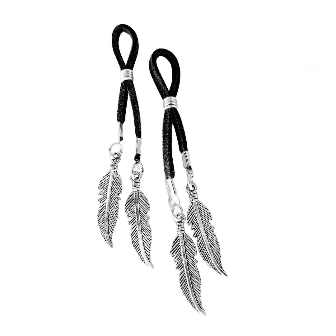 Leather Non Piercing Nipple Noose Black - Bohemian Feather Fake Nipple ...